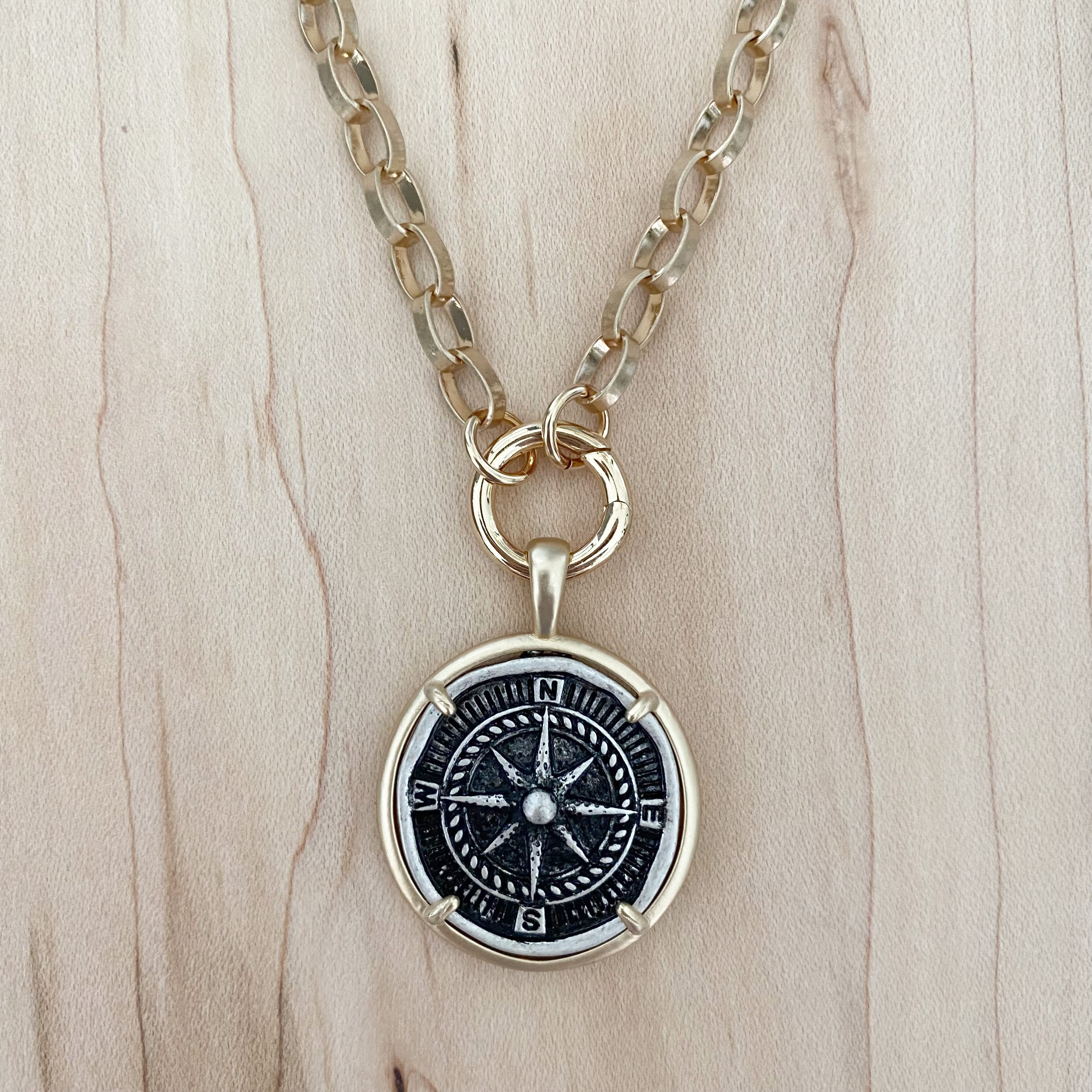Dawson Compass Paperclip Chain Charm Necklace – WinterLemon