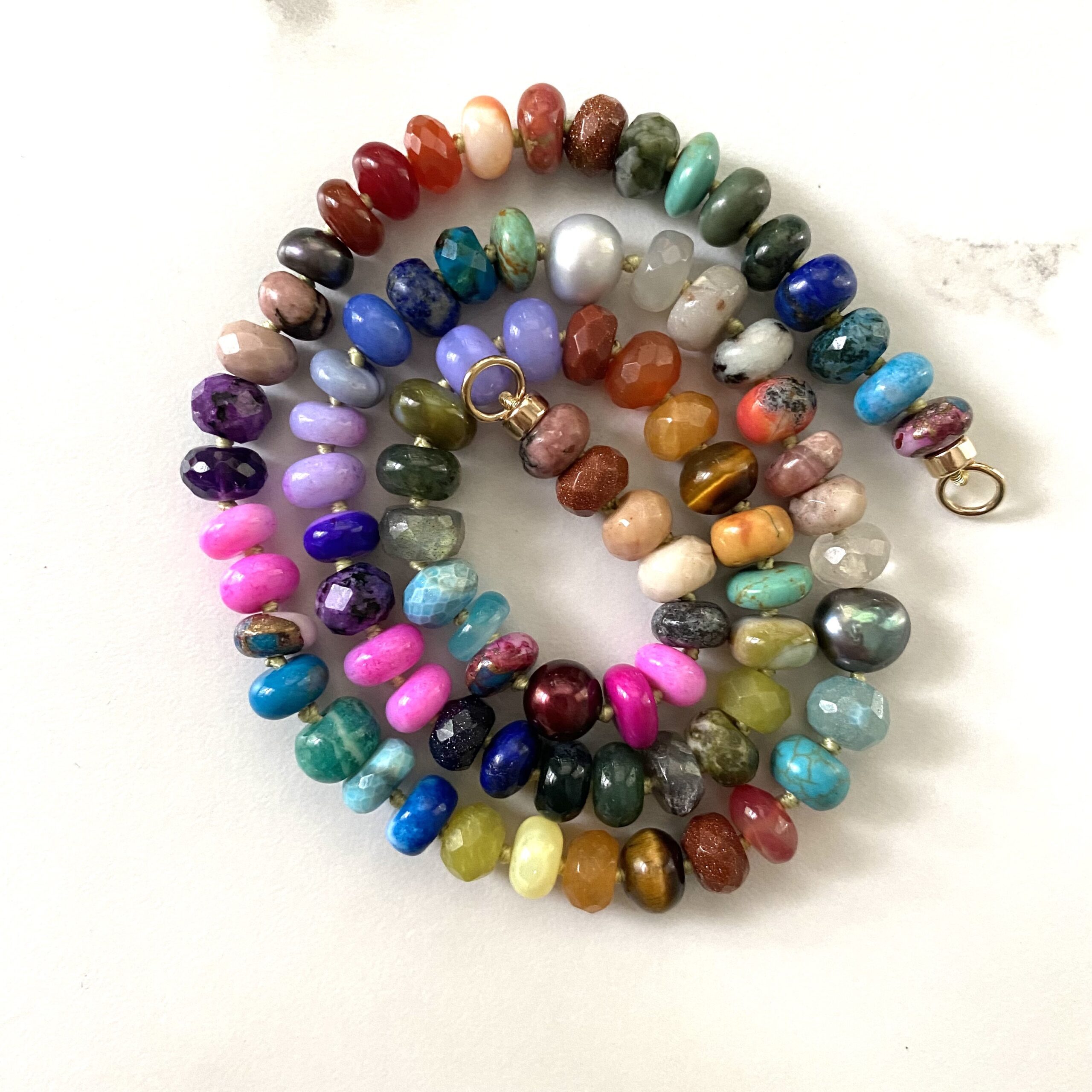 Sienna Fall Rainbow Silk Knotted Gemstone Open Loop Necklace – WinterLemon